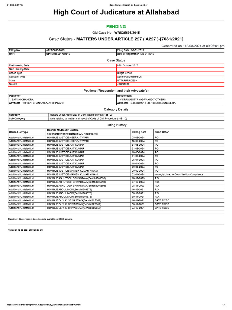 Saharanpur Court Case Status Update | PDF | Courts | Common Law