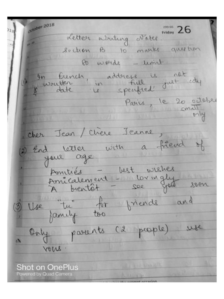 French Letter Writing and Invitation Writing Notes | PDF