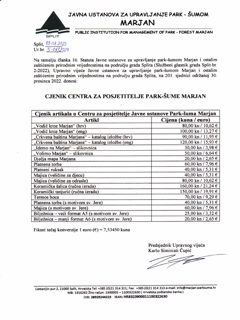 Cjenik Centra Za Posjetitelje PŠM | PDF