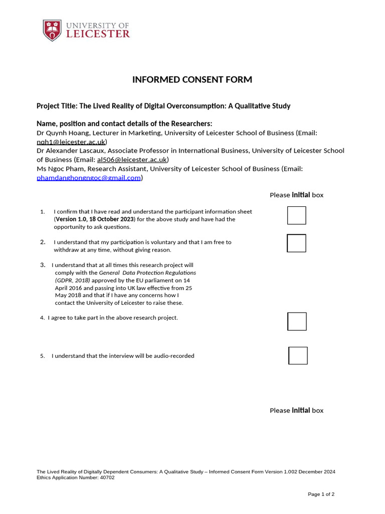 FINAL INFORMED CONSENT FORM | PDF | Informed Consent