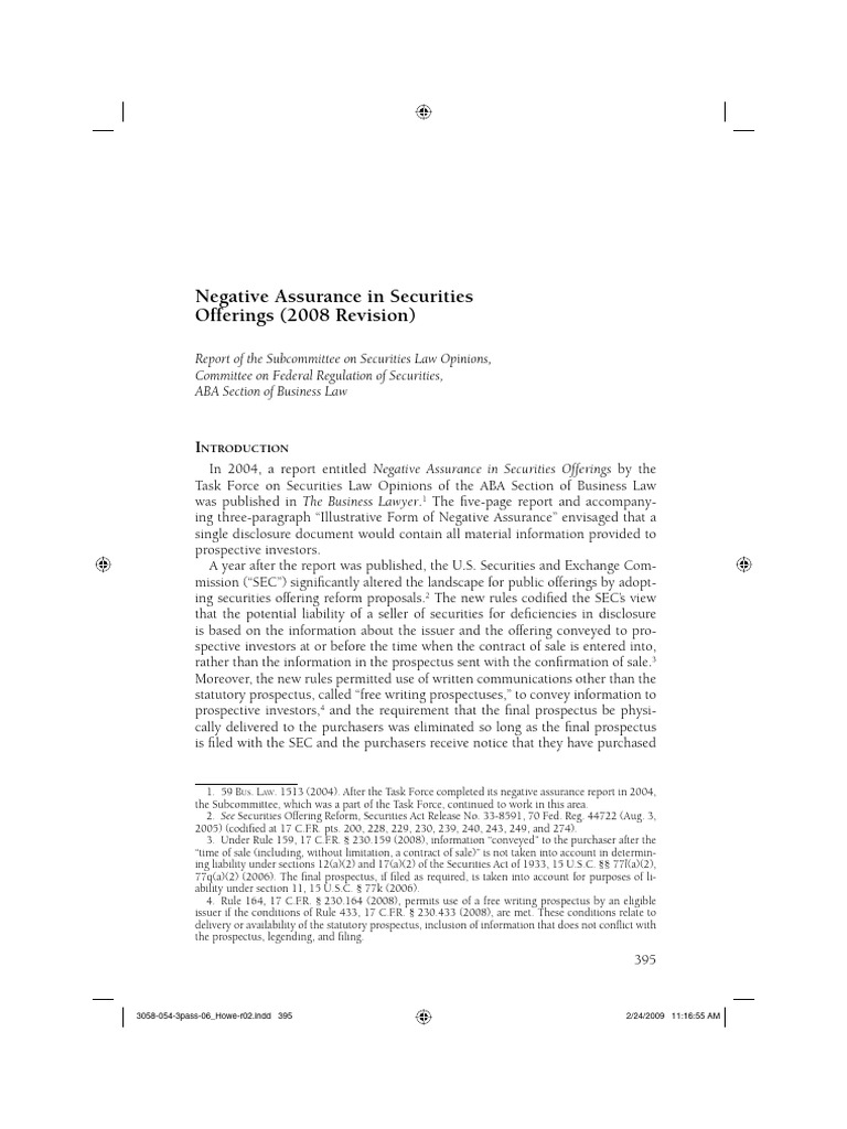 Updated Negative Assurance Guidelines | PDF | Securities Act Of 1933 ...