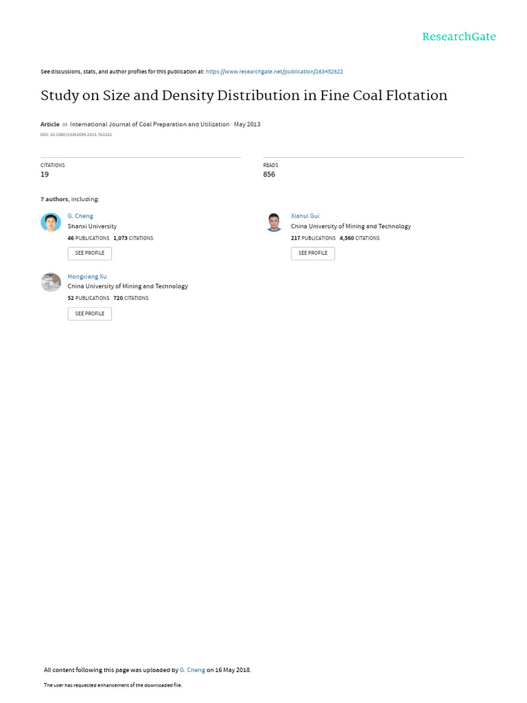 Studyon Sizeand Density Distributionin Fine Coal Flotation | PDF | Buoyancy | Coal