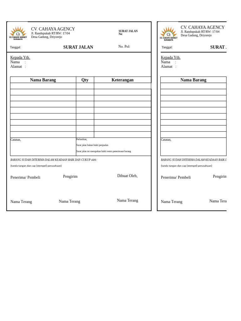 Form Surat Jalan | PDF