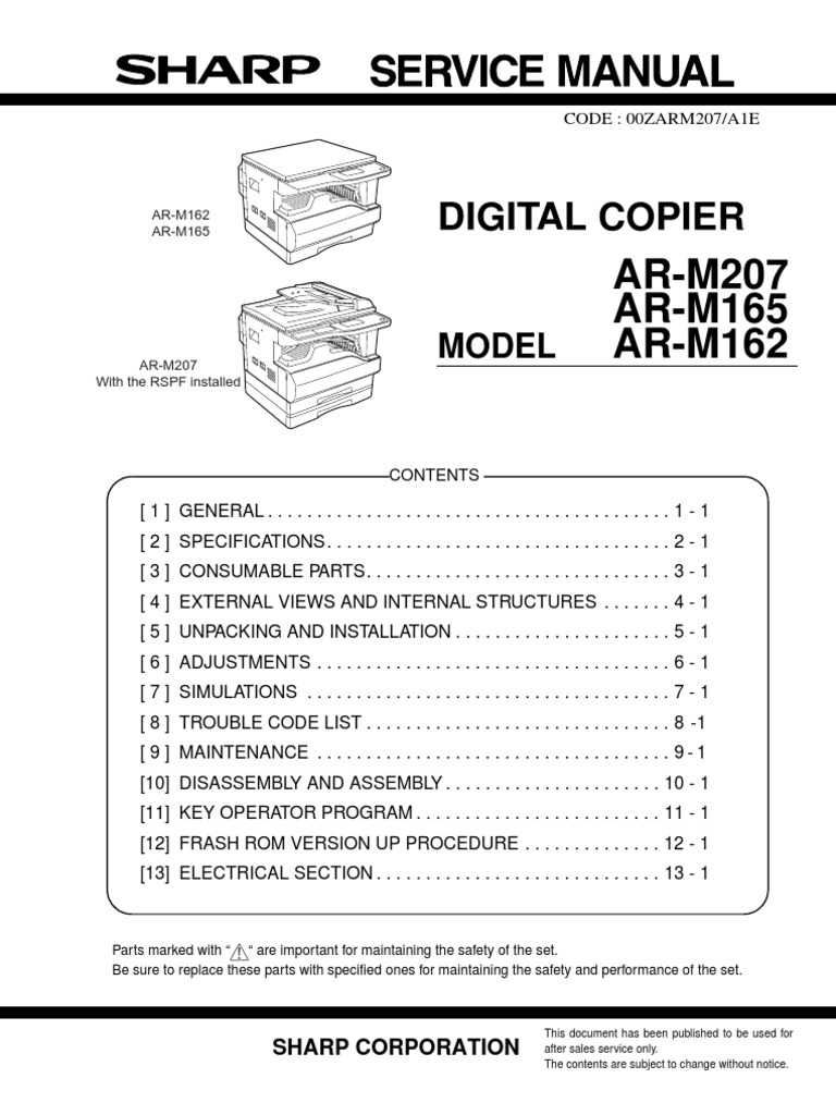 Sharp AR-M207, AR-M165, AR-M162 Parts & Service | PDF | Image Scanner | Fax