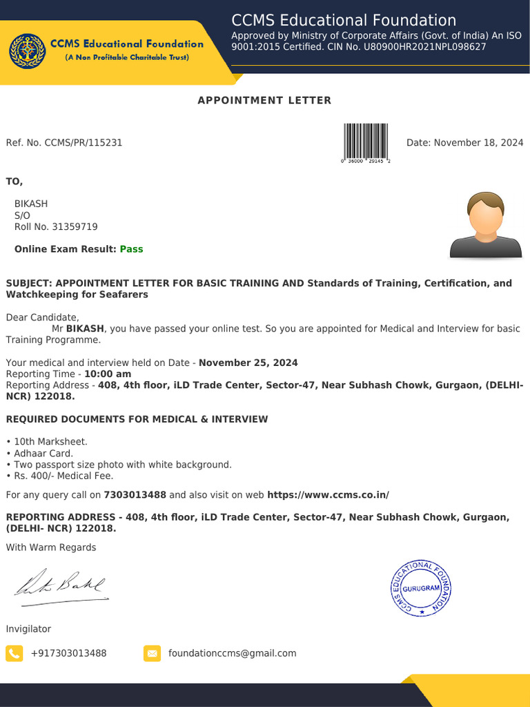 Appointment Letter | PDF