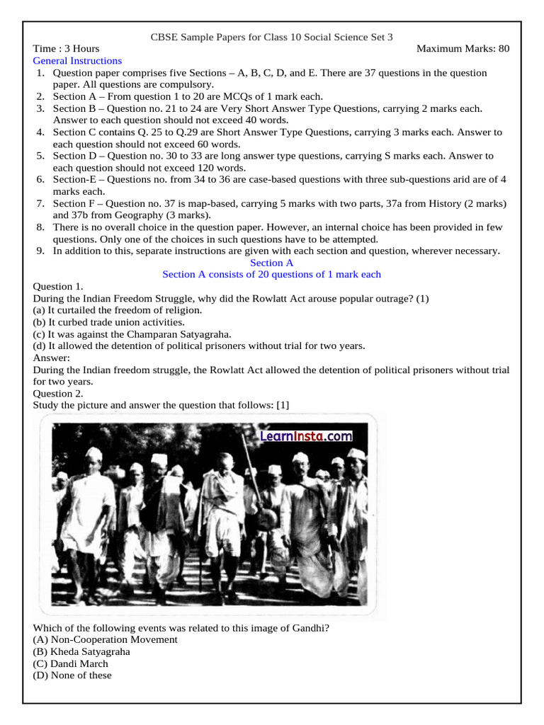 CBSE Sample Papers For Class 10 Social Science Set 3 | PDF | Agriculture