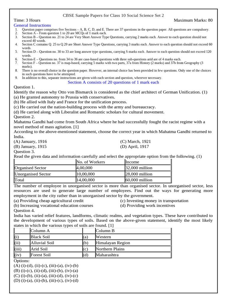 CBSE Sample Papers for Class 10 Social Science Set 1 | PDF | Money | Flood