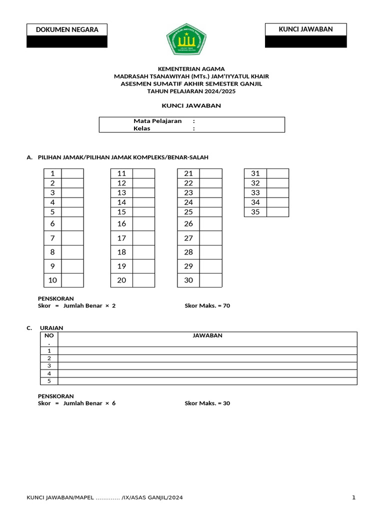 2425 - Kunci Jawaban - Mapel - Asas Ganjil | PDF