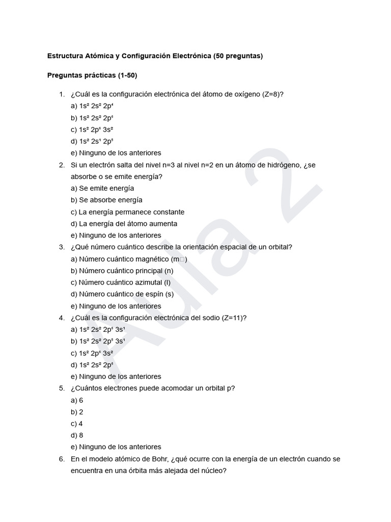 Estructura Atómica y Configuración Electrónica 2 | PDF | Configuración electronica | Orbital atómico