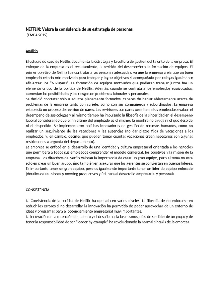NETFLIX (EMBA 2019) | PDF | Business | Gestión de recursos humanos