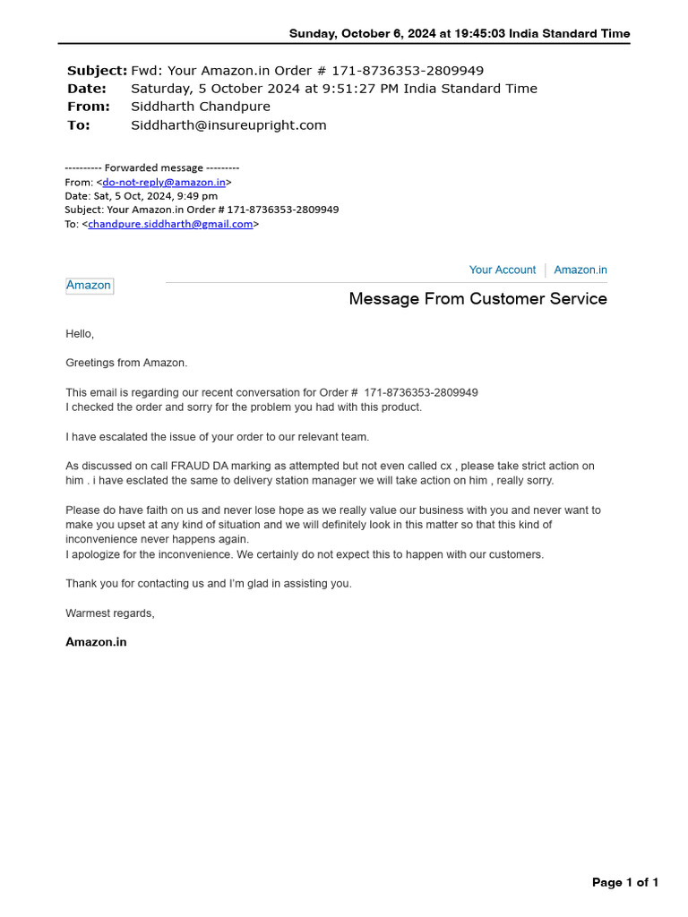 Amazon Order Issue Resolution | PDF