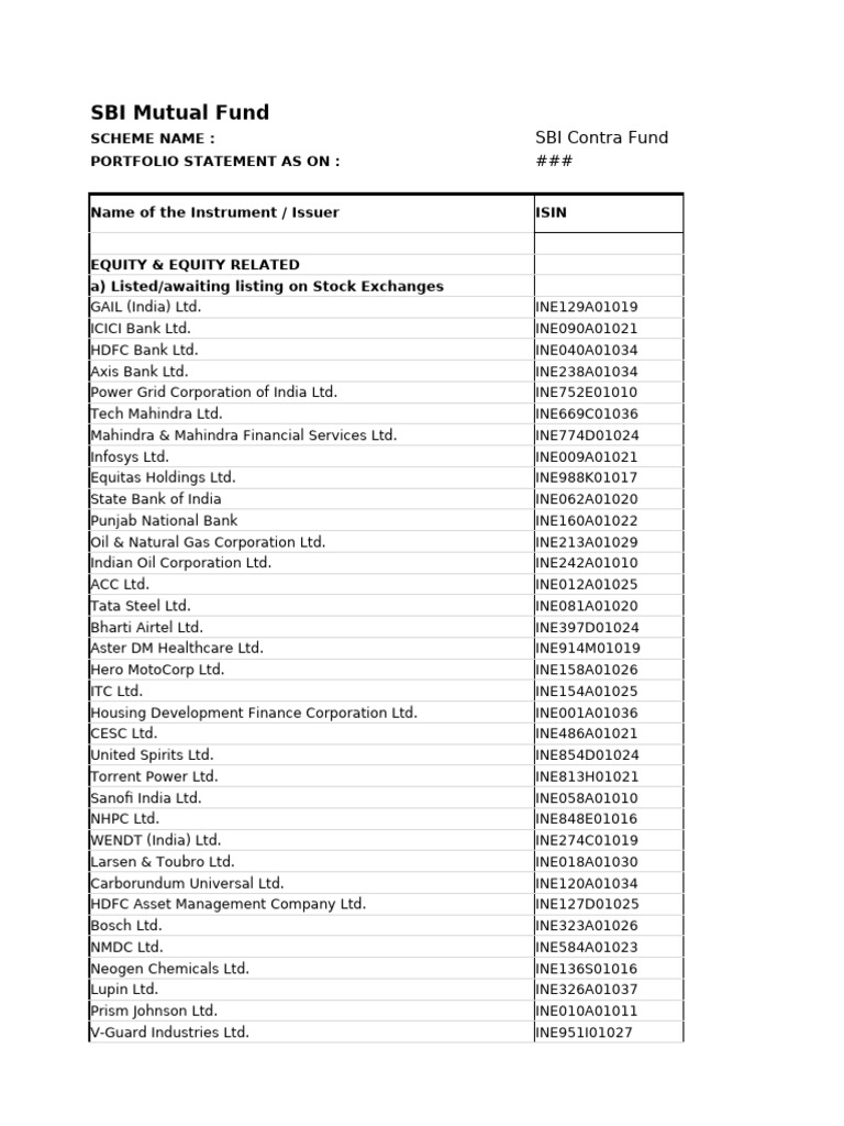 Sbi Contra Fund Portfolio 2 | PDF | Securities (Finance) | Bonds (Finance)