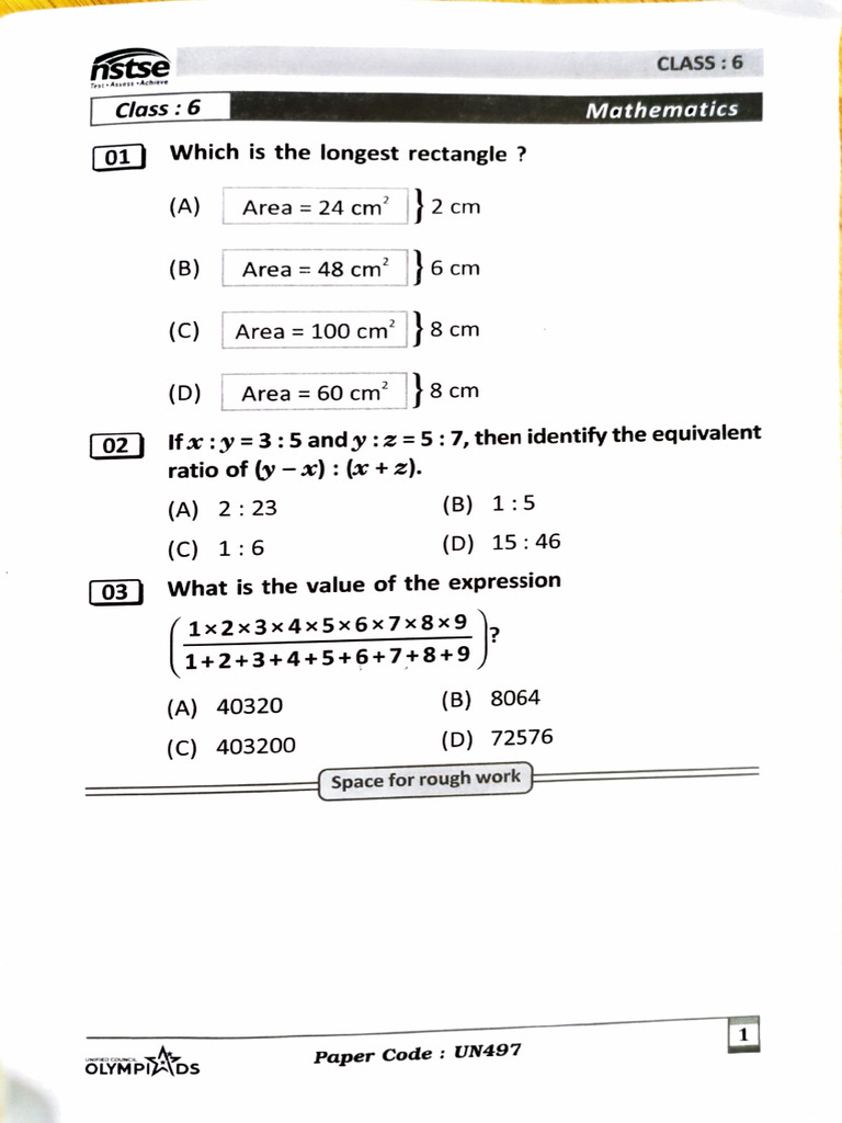 NSTSE Class 6 Questions 2023 | PDF | Foods | Water