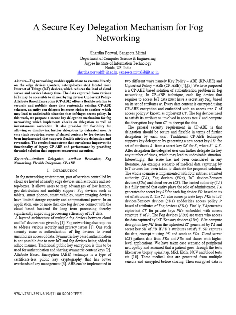 Secure Key Delegation in Fog Networks | PDF | Key (Cryptography) | Encryption