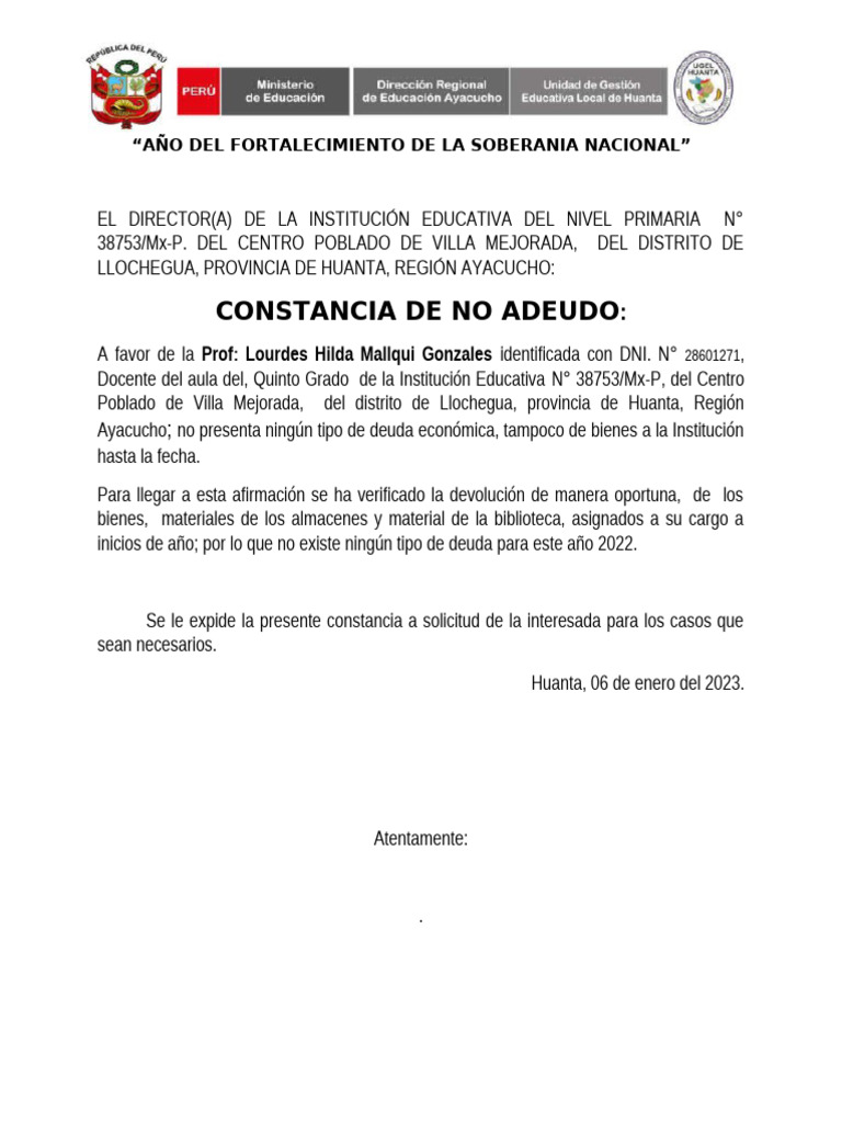 Constancia de No Adeudo | PDF