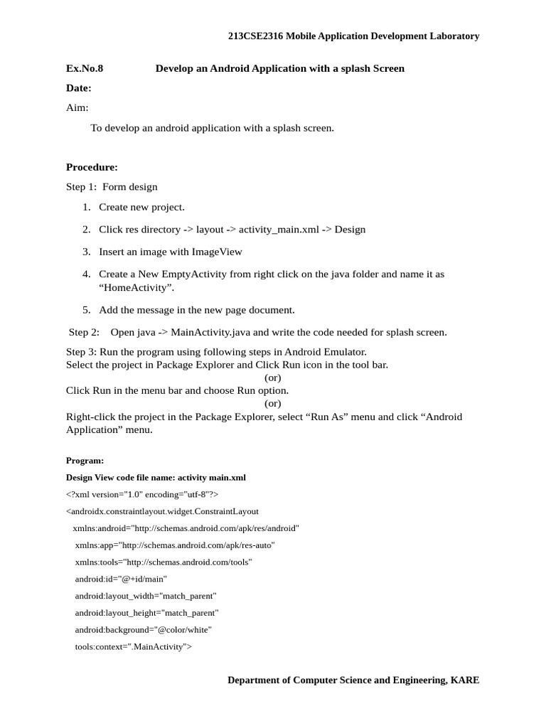 mad exp 8 and 10 | PDF | Android (Operating System) | Application Software