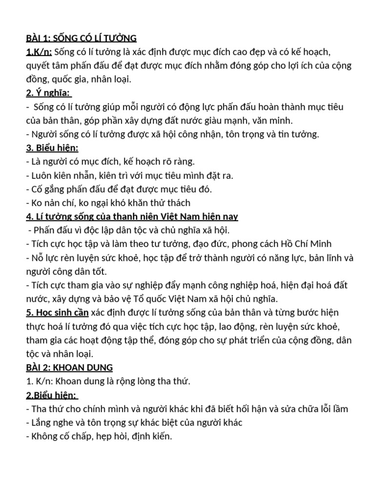 ĐỀ CƯƠNG ÔN GDCD 9 GK1 | PDF