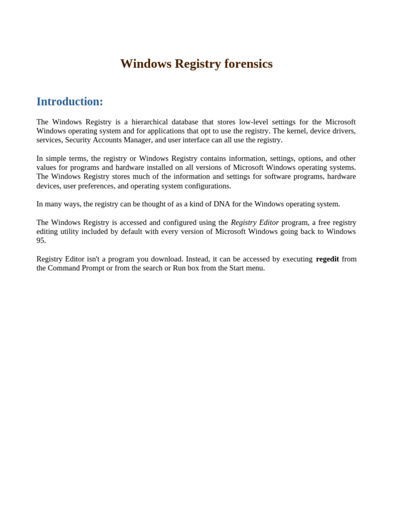 Windows Registry Forensics Overview | PDF | Windows Registry ...