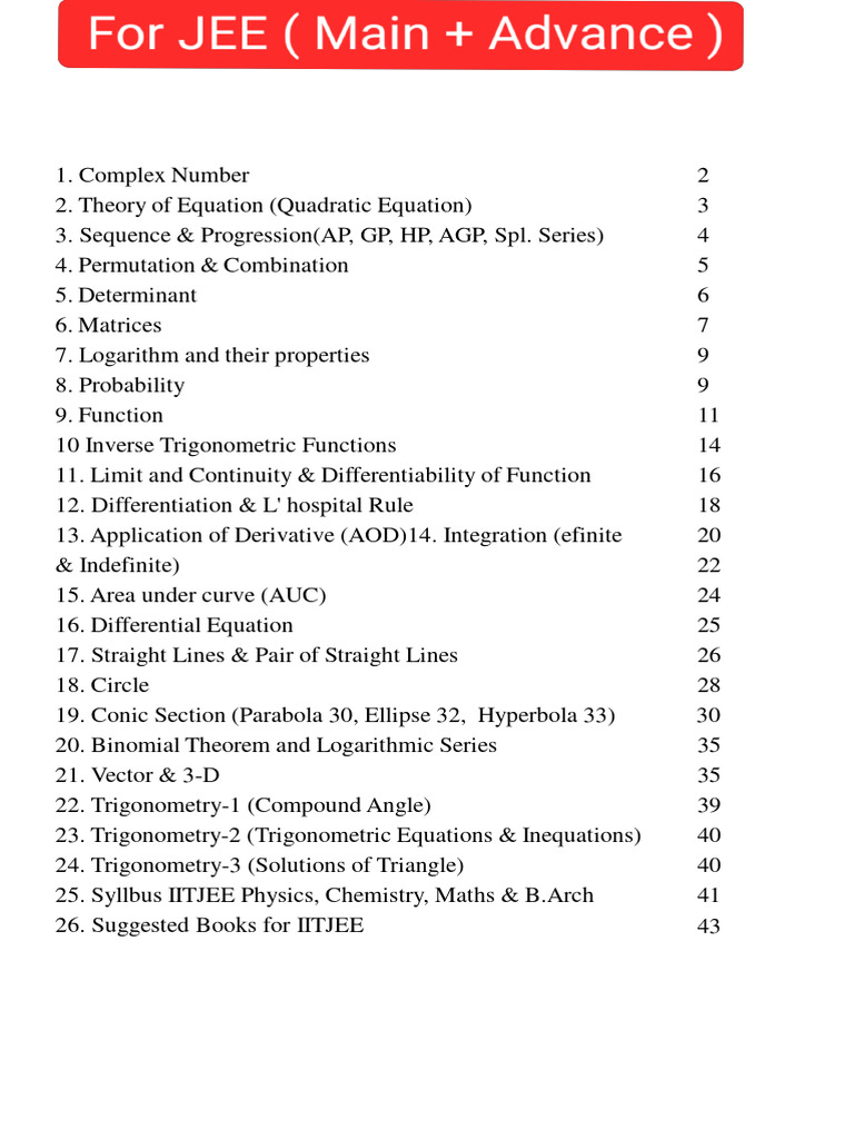 Maths Short Notes For - JEE - 2cropped | PDF | Complex Number | Integral