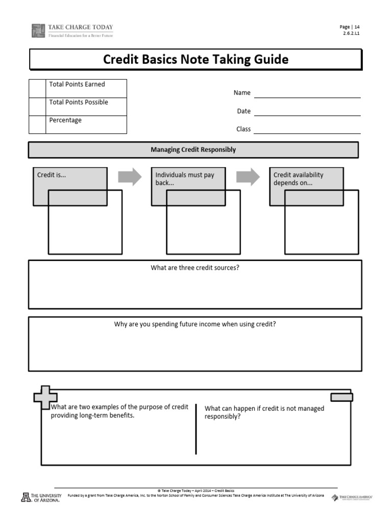 Credit Basics Note Taking Guide 2.6.2.L1 | PDF | Credit | Finance ...