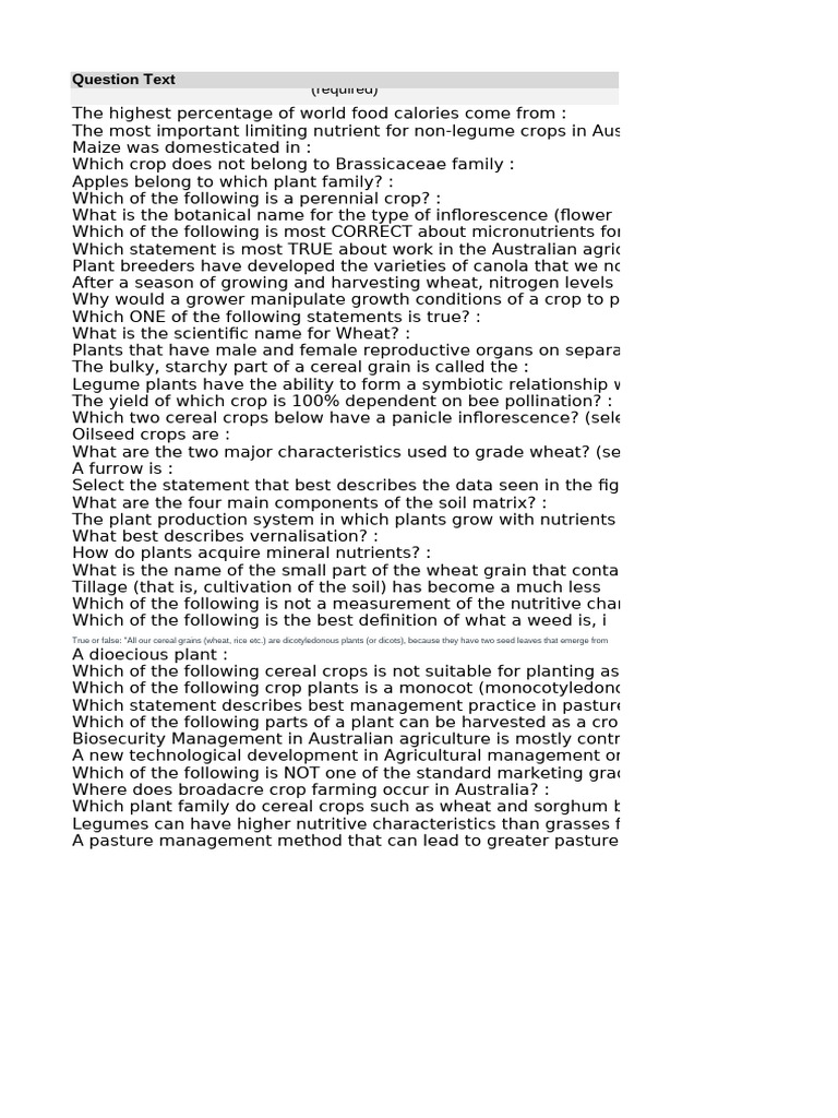 QuizizzSampleSpreadsheetUpdated v2 | PDF | Wheat | Plants