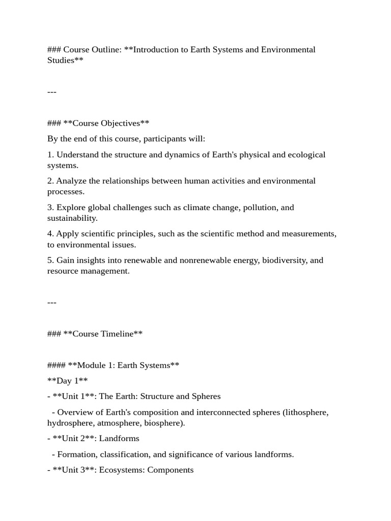 Course Outline Career Paths Environment Science | PDF | Earth Sciences ...
