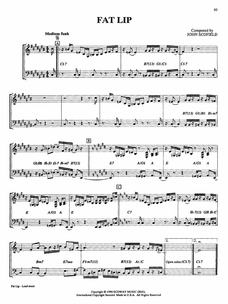 Fat Lip-john-scofield (Esquema melodía, bajo y cifrado) | PDF