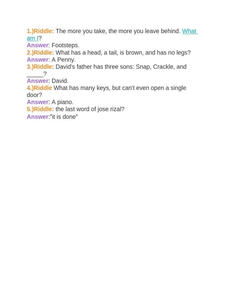 Answer Answer: 1.) Riddle | PDF