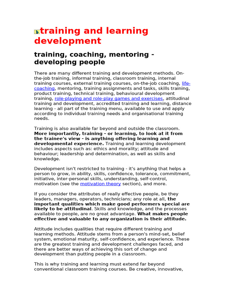 Training and Learning Development | PDF | Mentorship | Learning Styles