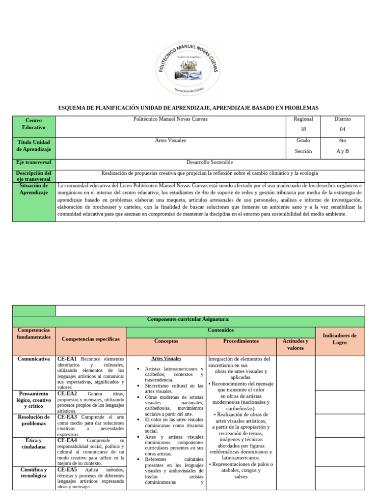 Esquema de Planificación Unidad de Aprendizaje | PDF | Aprendizaje | Metacognición