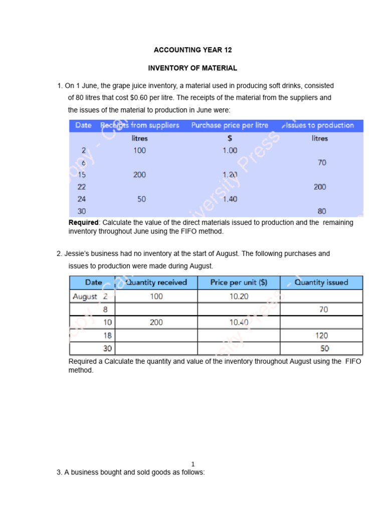 Fifo Worksheet | PDF