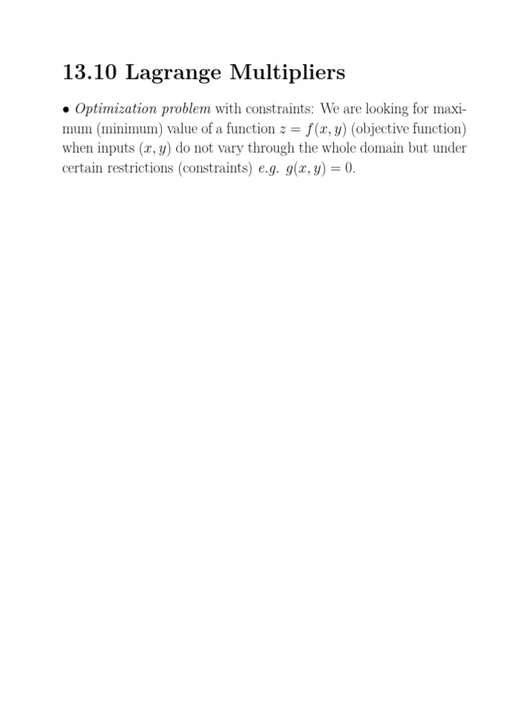 Lagrange Multipliers: Constrained Optimization | PDF