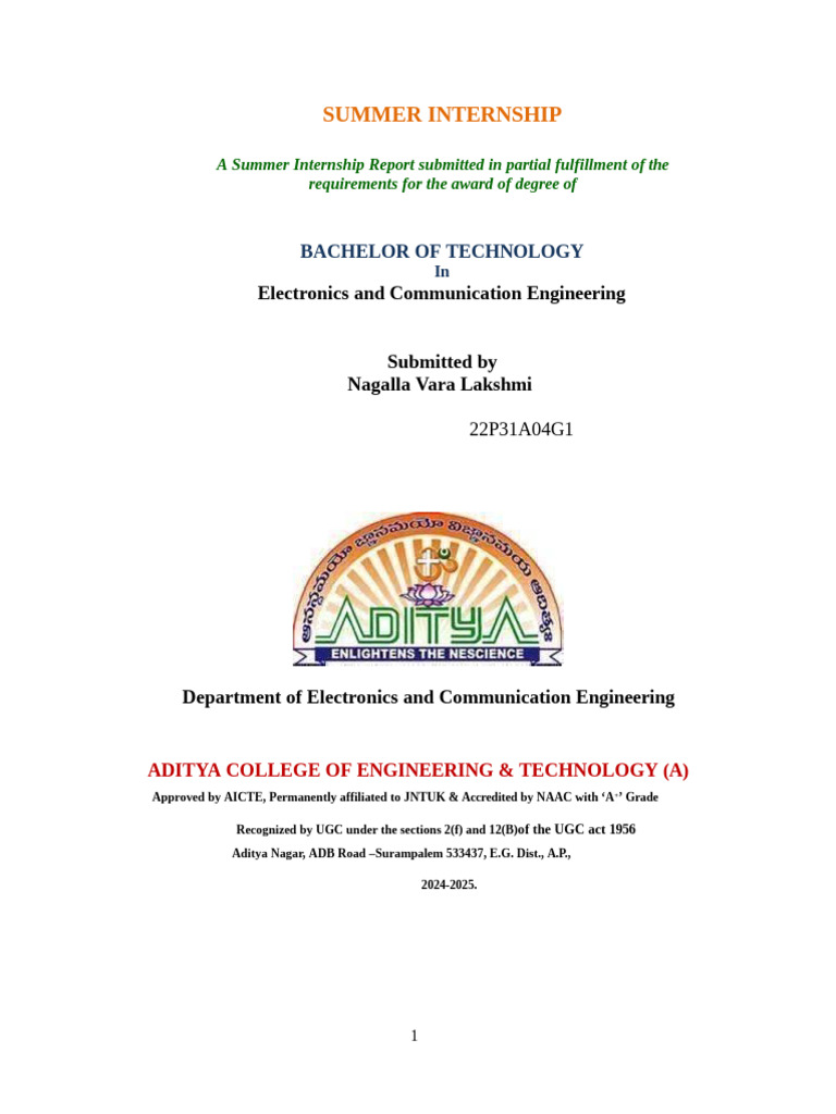 varalaxmiinternship (1) | PDF | Hardware Description Language | Electronics