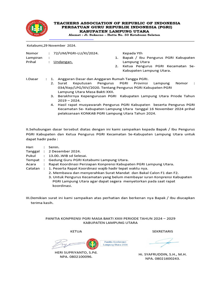 Undangan Utk Ketua PC Berikut Lampiran | PDF