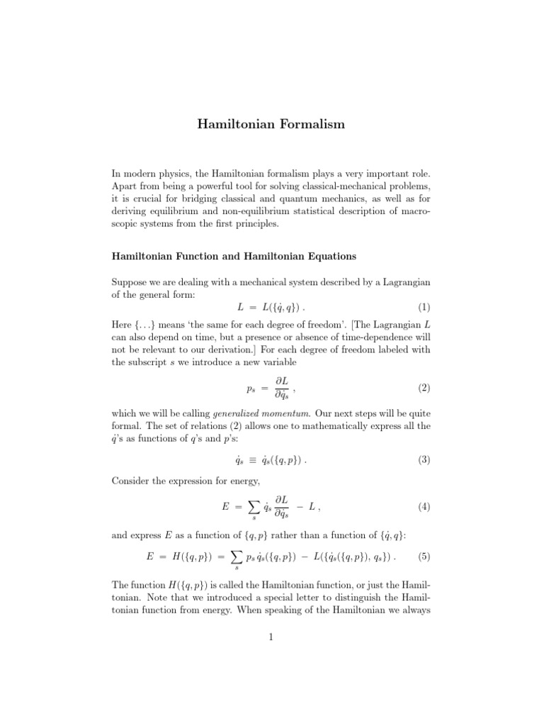 Ham Form | PDF | Hamiltonian Mechanics | Momentum