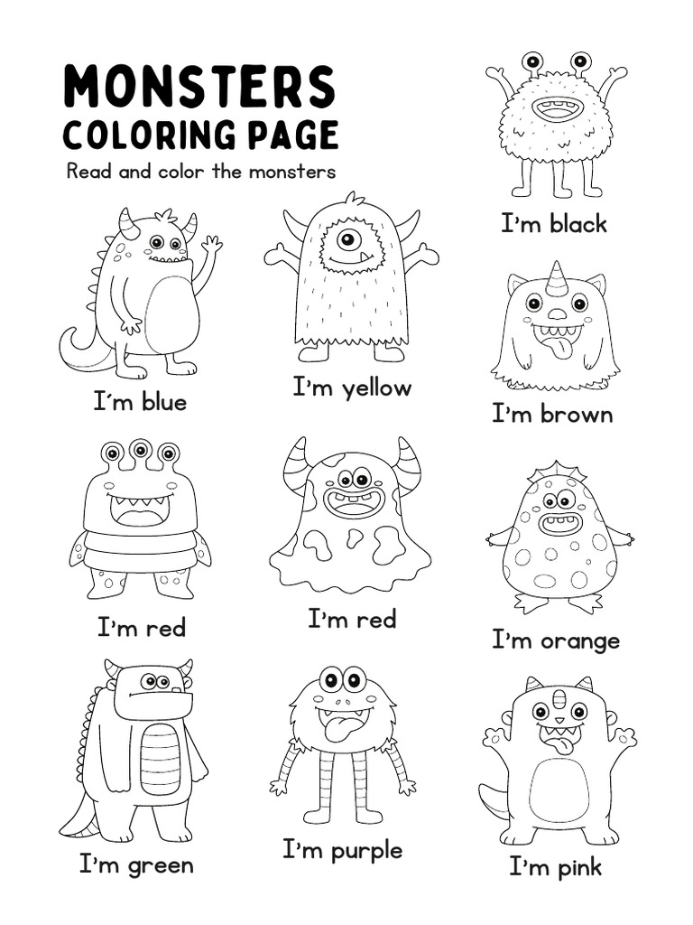 Monsters Coloring Page Worksheet 1 | PDF