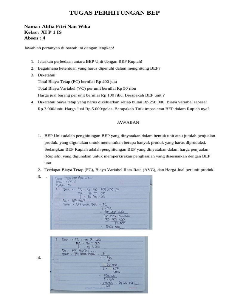 TUGAS PERHITUNGAN BEP | PDF