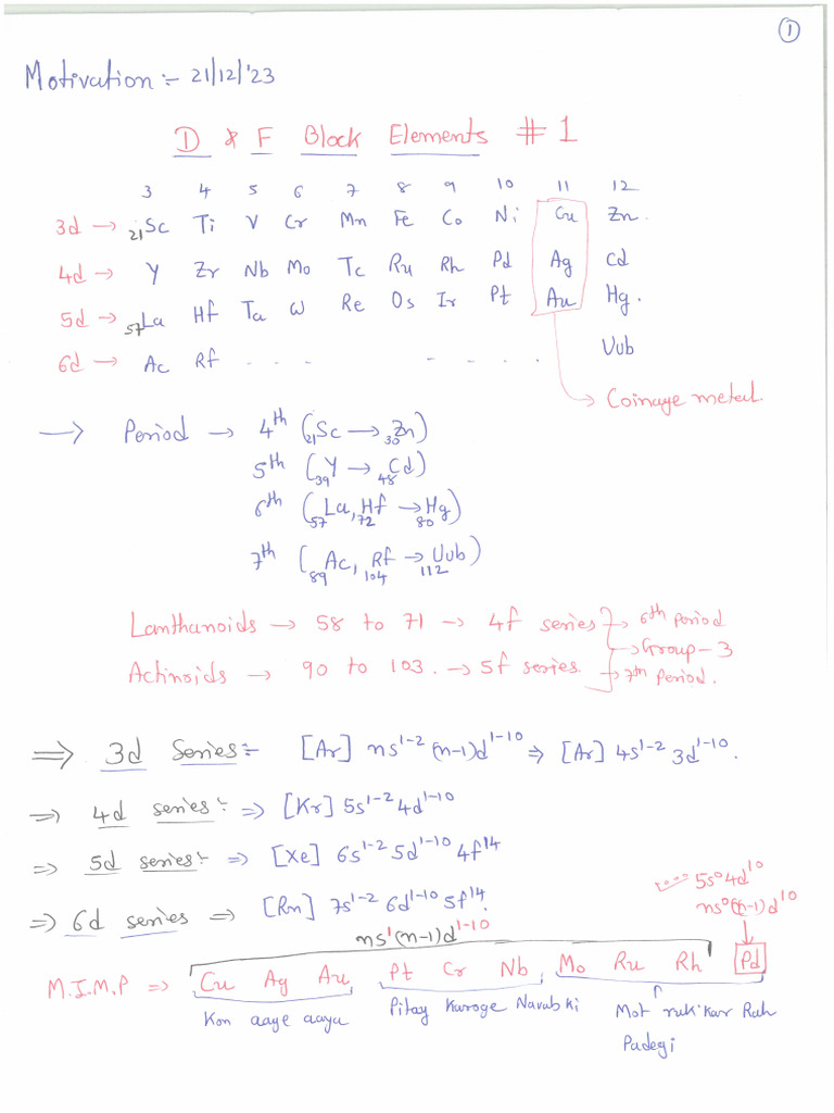D and F Block Elements Notes With Ncert Data | PDF