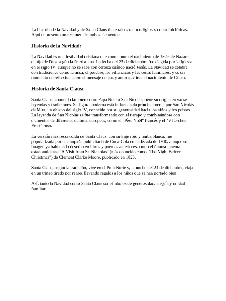 Historia de Navidad y Santa Claus | PDF