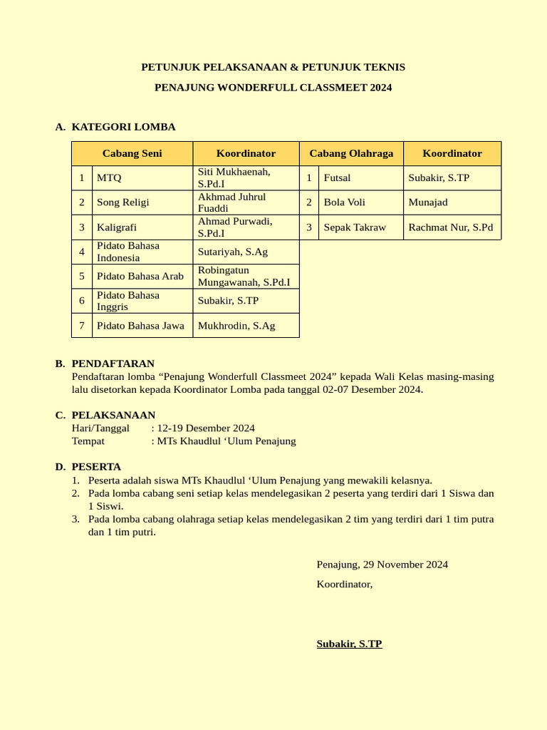 Petunjuk Lomba Classmeet 2024 | PDF
