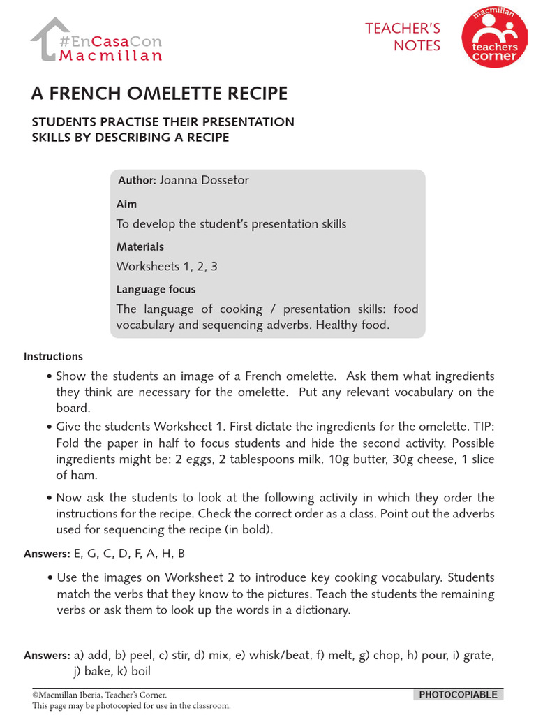 Describing A Recipe TN 1 | PDF | Linguistics
