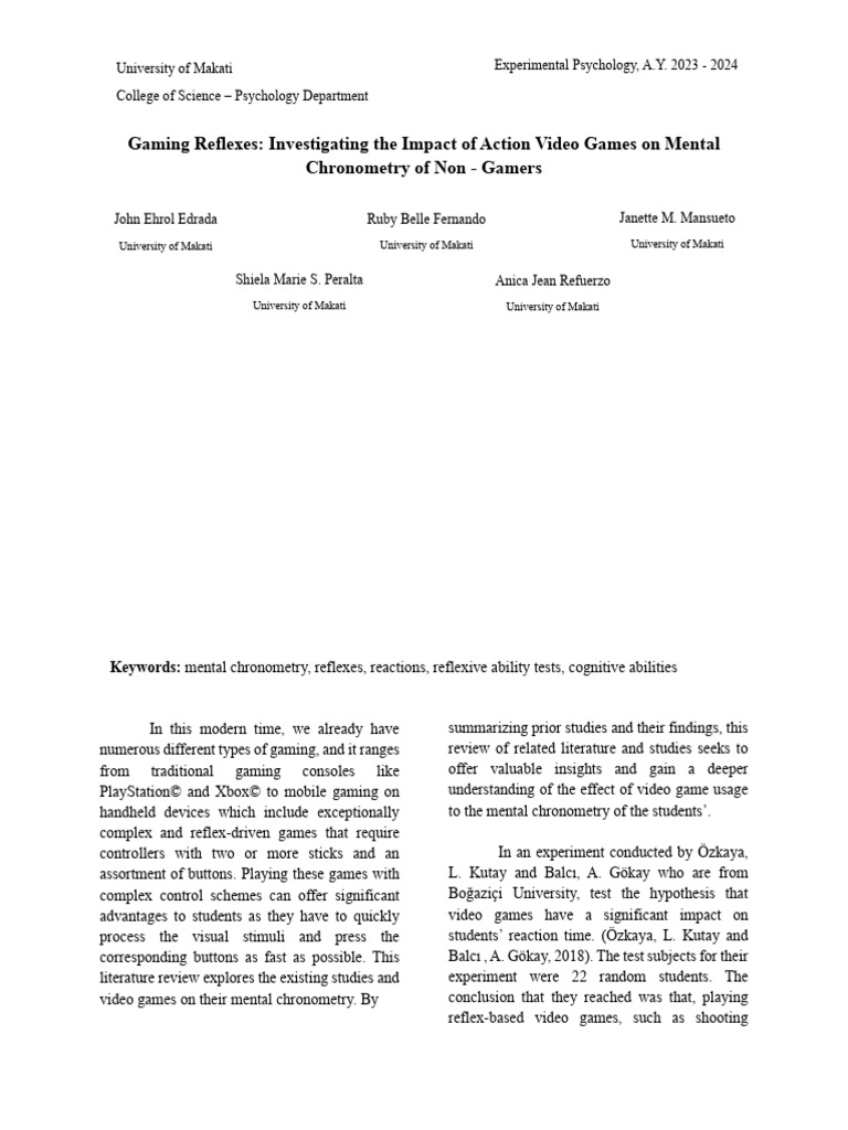 Gaming Reflexes: Investigating The Impact of Action Video Games On Mental Chronometry of Non ...