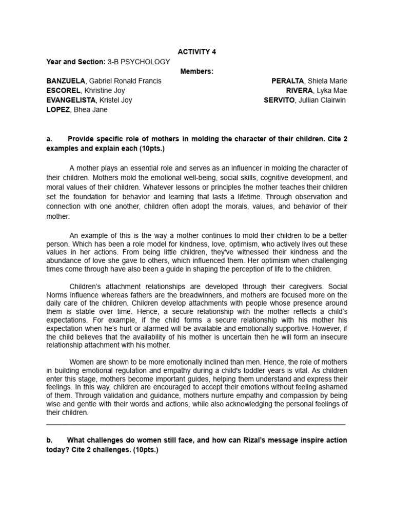 Rizal-Activity-4 | PDF | Attachment Theory | Women's Rights