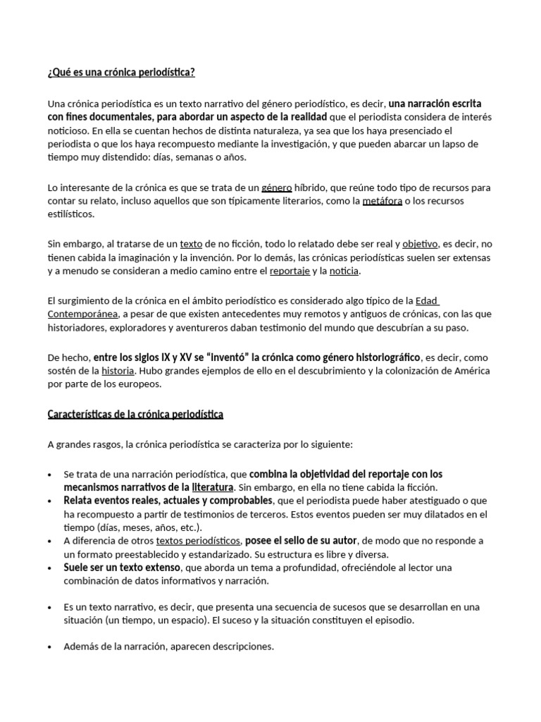 Qué es una crónica periodística | PDF | Narración | Testimonio