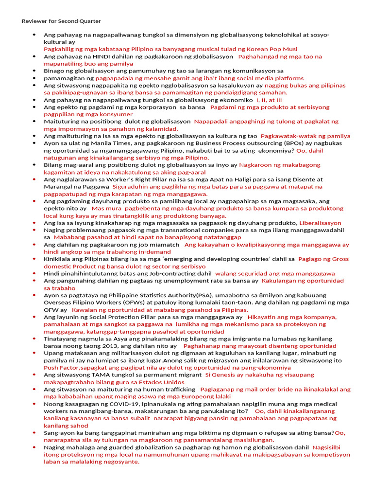 Reviewer For Second Quarter | PDF