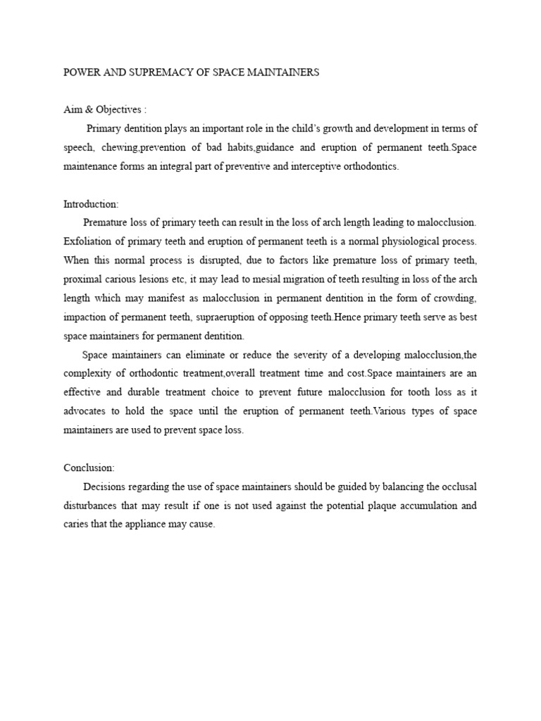 Space Maintainers | PDF
