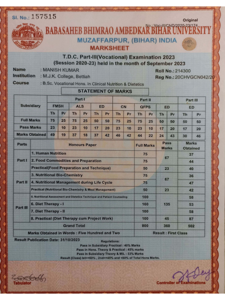 CND Marksheet 3rd Year | PDF