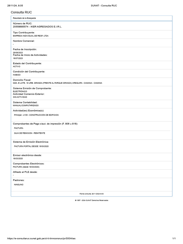 SUNAT - Consulta RUC | PDF