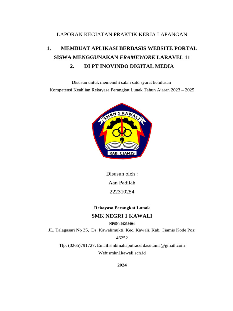 Laporan PKL: Website Portal Siswa Laravel | PDF