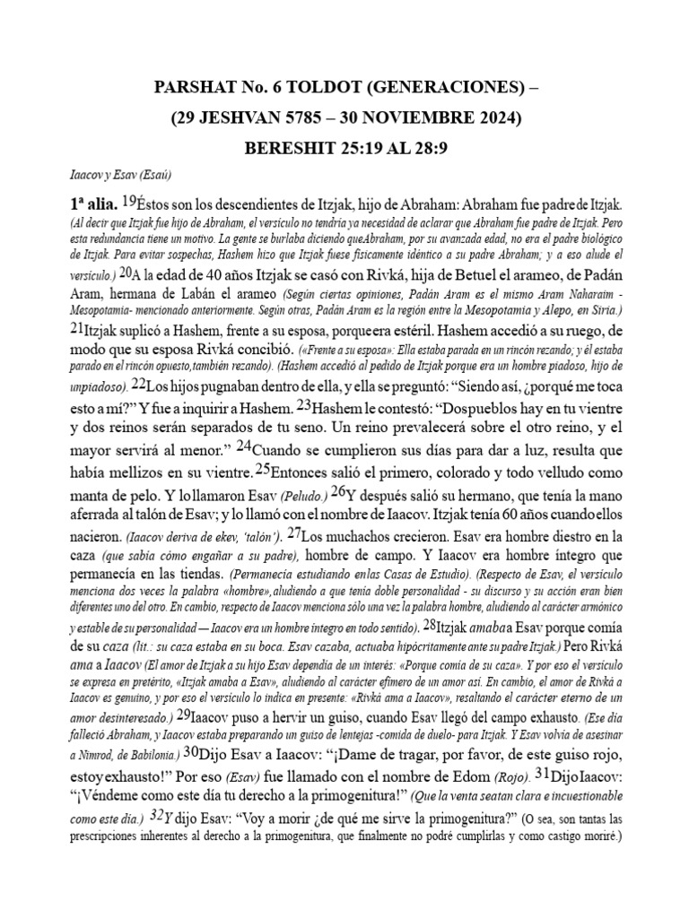 6 - PARSHAT No. 6 TOLDOT - 29 JESHVAN 5785 | PDF | Bendición | Abrahán